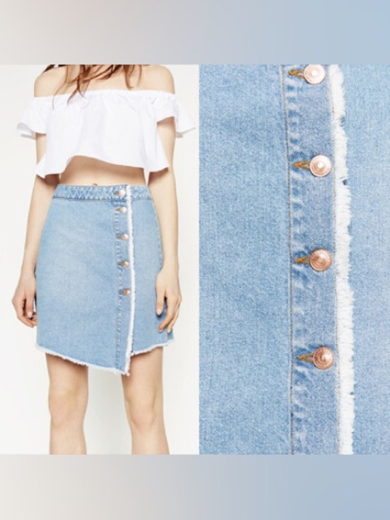 Zara | Skirts | Zara Light Blue Asymmetrical Buttonfront Denim Mini ...